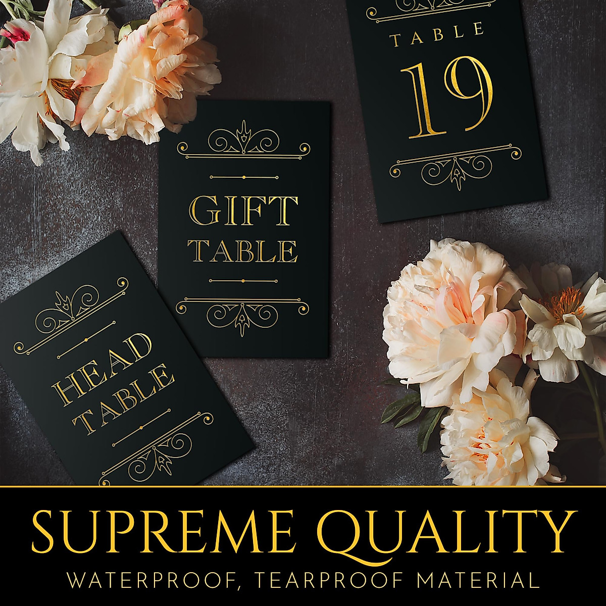 Black and Gold Table Number Cards 1 - 30 , Gold Stamped 4" x 6" Wedding Table Numbers , Double Side Printed Table Number Cards , Seating Chart , Black Table Numbers for Wedding Reception (32pcs)