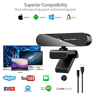 Walfront 1080P Webcam for PC Laptop Desktop, 360-Degree Rotation Streaming Webcam with Microphone, Computer Video Camera Webcam Compatible for Video Calling Recording Conferencing, premium black (Model-S3)