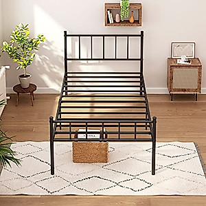 HLIPHA Twin Size Metal Platform Bed Frame with Heavy Duty Steel Slat Support,14" Height Easy Assembly Mattress Foundation,No Box Spring Needed,Black