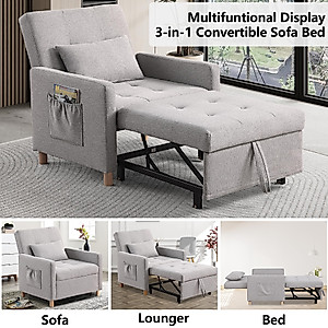 Gangnamri Sleeper Sofa Chair Bed, 3-in-1 Single Convertible Chair,Multi-Functional Sleeper Chair with Soft Fabric for Living Room, Dorm, Apartment, Bedroom or Office (Grey)