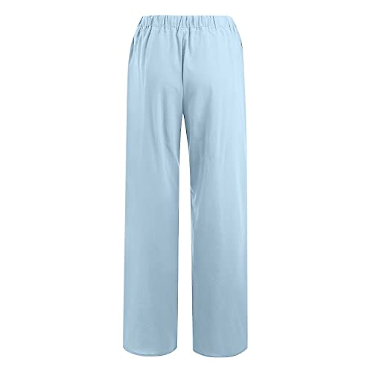 Capri Pants for Women Casual 2023 Summer Drawstring Elastic High Waist Linen Pant Straight Wide Leg Cropped Trouser high Waisted Wide Leg Pants Sky Blue XL