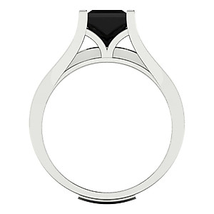 Clara Pucci 3.5 ct Princess Cut Solitaire Natural Black Onyx Designer Art Deco Statement Wedding Sliding Ring Band Set 18K White Gold 7
