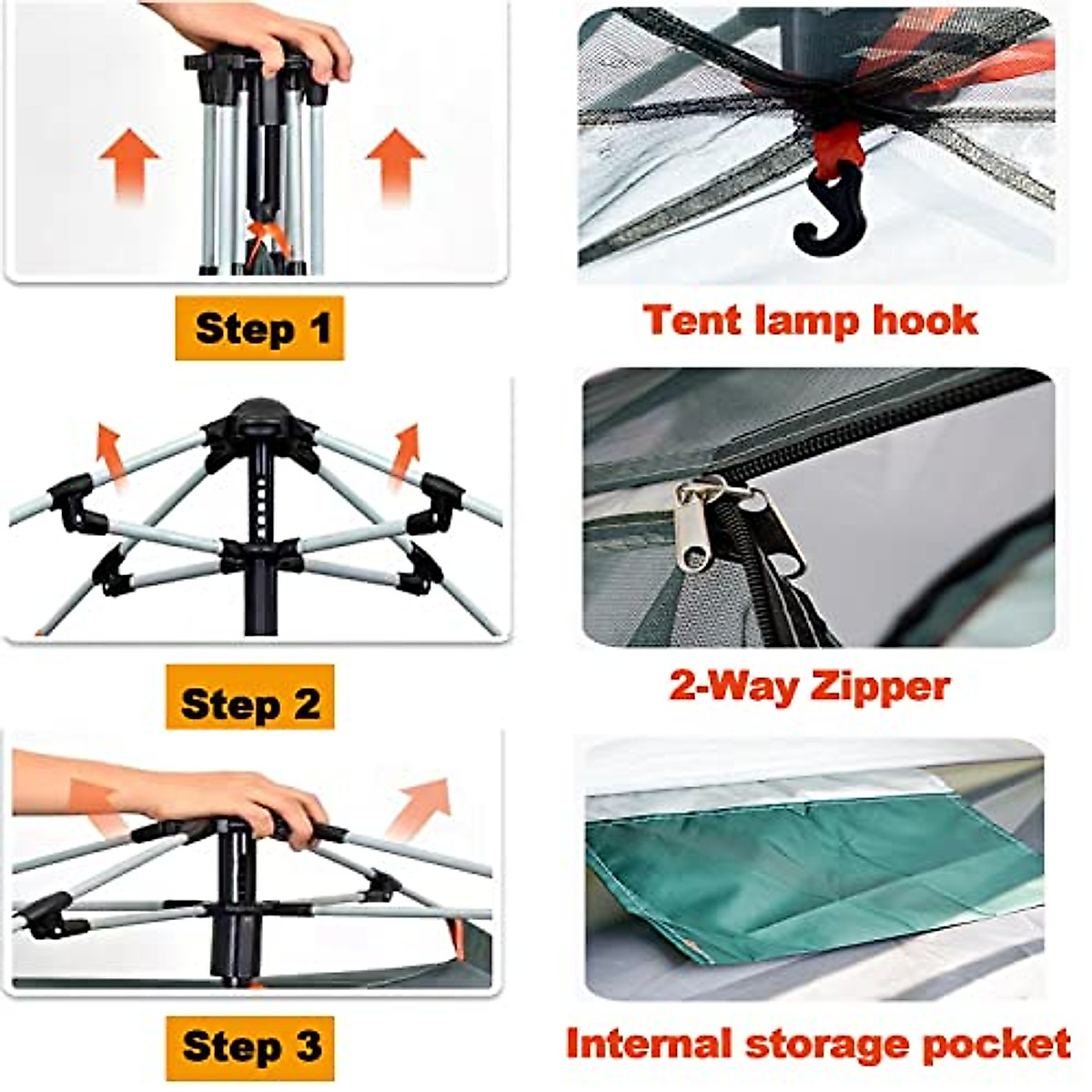 CLrkualn Camping Tent Pop Up 60 Seconds Set Up Family Dome Tent Waterproof Windproof Tent Double Layer Portable with Carry Bag for Outdoor Picnic Hiking Glamping (Green, Medium)