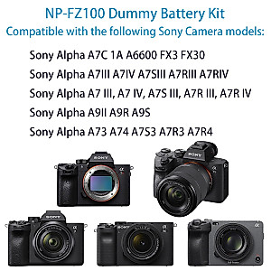 HY1C NP-FZ100 Dummy Battery AC Power Adapter Kit for Sony Alpha A7III A7IV A7C A7SIII A7RIII A7RIV A7RV A6600 A6700 A1 ZV-E1 FX30 FX3 A9 Cameras.