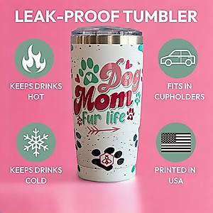 Biddlebee Dog Mom Gifts for Women Dog Mom Travel Coffee Mug w/Slider Lid | 20oz Spill Proof Insulated Cup | Dog Lovers Gifts for Women | Gifts for Dog Lovers, Dog Owner, Fur Mama