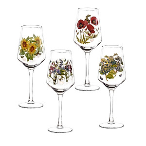 Portmeirion Botanic Garden Wine Glasses | Set of 4 Stemmed Wine Glasses | Ideal for White Wine, Red Wine, or Cocktails | 16 Oz Wine Glasses with Assorted Motifs
