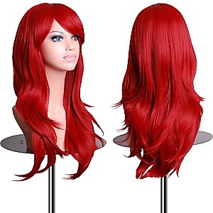 EmaxDesign Wigs 28 inch Wavy Curly Cosplay Wig With Wig Cap and Comb (Red)