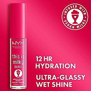 NYX PROFESSIONAL MAKEUP This Is Milky Gloss, Lip Gloss with 12 Hour Hydration, Vegan - Mixed Berry Shake (Raspberry)