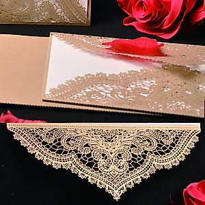 YU FENG 24pcs Vintage Wedding Invitations Cards with Laser Cut lace Flower for Bridal Shower,Engagement,Anniversary or other Event Ideas
