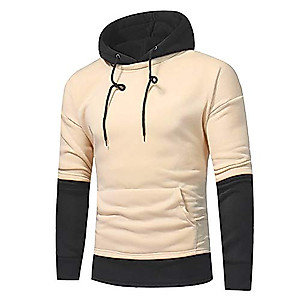 Men's Pullover Winter Workout Thenlian Mens' Long Sleeve Patchwork Hoodie Hooded Sweatshirt Tops Warm Outwear Blouse(Beige, XL)