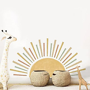astrkiz Large Boho Half Sun Wall Decals Peel and Stick, Watercolor Pastel Sun Decal Sunrise Wall Murals Stickers, Sunshine Wall Stickers for Kids Room Playroom Nursery Bedroom, 48.07" x 24.82"