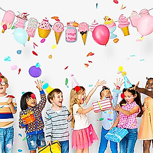 2 Pieces Ice Cream Banner Banner Ice Cream Theme Party Decoration Party Supplies Signs Streamer Decor for Events Holidays School Summer Pool Beach Kid Happy Birthday Party