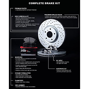 R1 Concepts Front Brakes and Rotors Kit |Front Brake Pads| Brake Rotors and Pads| Optimum OEp Brake Pads and Rotors| Hardware Kit|fits 2019-2022 Genesis G70