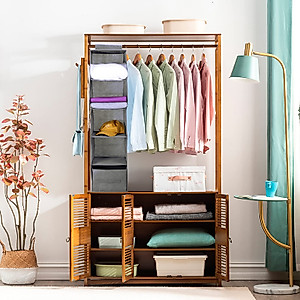 AHXNBDR Hanging Closet Organizers with Drawers, Cloth Hanging Shelves Space Saver, 5 Shelf Collapsible Hanging Closet Shelves with 1 Drawer 10.6”W x 10.6”D x 40”H