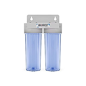 Max Water 10" 2 Stage Whole House Standard Home Water Filter System 3/4" Inlet Clear Filter Housing Variation, Supports 10" x 2.5" Water Filters (Clear, NO Filters)