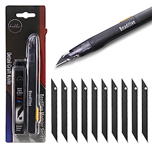 Beaditive High Precision Detail Craft Knife with 10 Blades - 30 Degree Blade Utility Knife - Art, Craft, Model Making (1 Black Knife, 10 Black Blades)