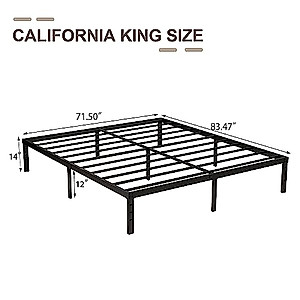 Nightell 14 Inches California King Platform Bed Frame, 2500 lbs Heavy Duty Steel Slat Support, Noise Free No Box Spring Needed, Easy Assembly Black