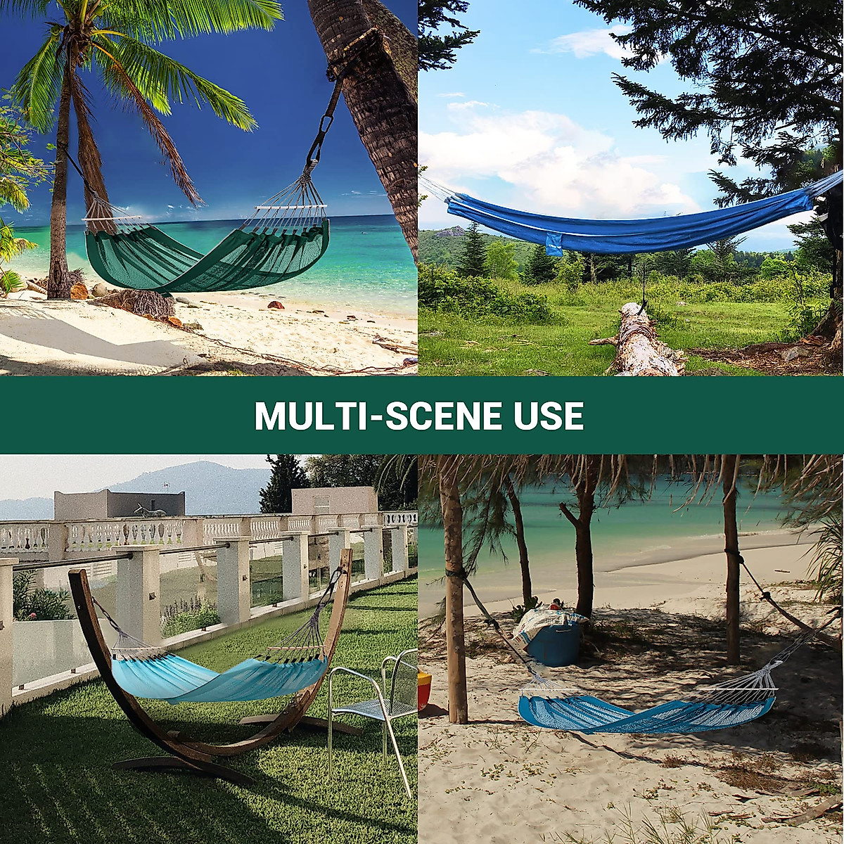 KingCamp Double Mesh Hammock, Camping Hammock Breathable Portable Outdoor/Indoor Hammocks Tree Hammock for Camping Backpacking, Hiking, Backyard, Patio Support to 440lbs, 2 Tree Straps (Petrolblue)