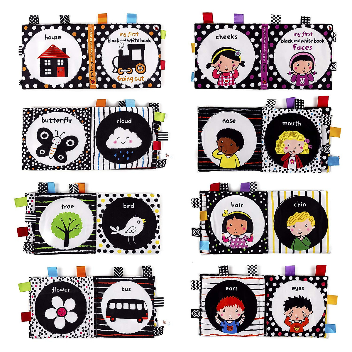High Contrast Black and White Interactive Crinkle Soft Book Bundle for Infant Baby First Cloth Book Set Soft Activity