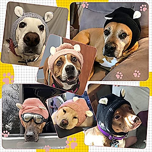 Quiet Ears for Dogs, Dog Ear Muffs Noise Protection Knitted Dog Hats Pet Ears Warm Dog Ear Cover Winter Hat Dog Snood Head Wrap Bunny Costume for Medium to Large Dogs Cats Pets (Yellow)