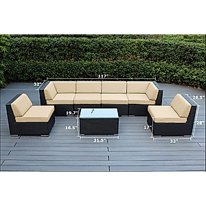 Ohana 7-Piece Outdoor Patio Furniture Sectional Conversation Set, Black Wicker with Gray Cushions - No Assembly with Free Patio Cover
