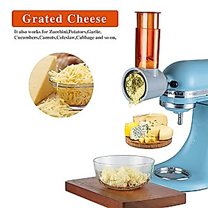 Stainless Steel Slicer Shredder Attachment for Kitchen Aid Stand Mixer, Food Slicer for Kitchen Aid Mixer, Cheese Grater Attachment, Salad Maker Accessory with 3 Cylinder Blades(Grey)