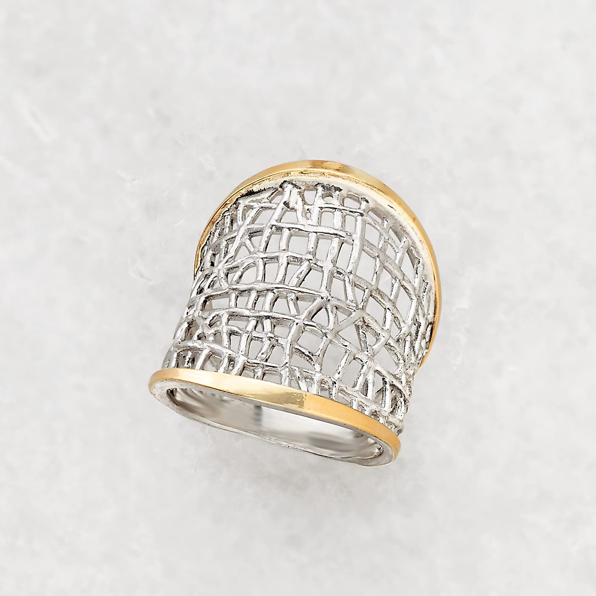 Ross-Simons Sterling Silver and 14kt Yellow Gold Free-Form Lattice Ring. Size 8