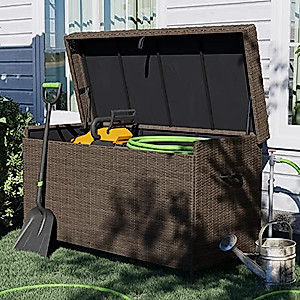 Grand patio Outdoor 170 Gallon Deck Box Outdoor Large Wicker Storage Box with Widened Lid for Patio Furniture Cushions Toys Garden Tools Pool Accessories, Dark Brown