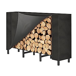 ETELI Firewood Log Rack Outdoor with Cover 4 ft Indoor Fireplace Log Holder Wood Storage Racks Adjustable Heavy Duty Metal Wood Stacker Firewood for Inside Patio Porch