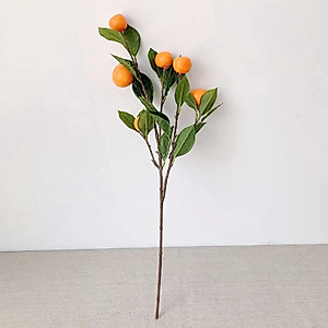 INIFLM 2Pcs Artificial Tangerine Branches, Vivid Orange Faux Tangerine Branch, Plant Branches with 6 Heads Fake Fruit for Table Kitchen Centerpiece, Indoor Home Party, Garden Decor