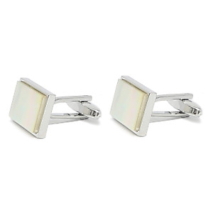 MENDEPOT Mother Of Pearl Cufflinks With Box Men Classic White Stone Cuff Links Wedding Groom Gift (Rectangle)