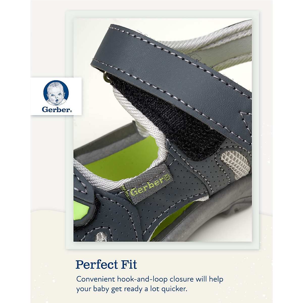 GERBER Baby Boys' Sandals - Adjustable Summer Sports Sandals (Infant/Toddler), Size 4 Infant, Grey/Neon Lime