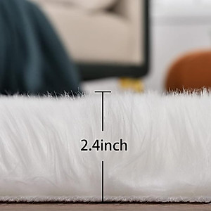 NINGDAN 14x10 inches 1pcs Rectangle Faux Fur Plush Cushion, Area Rugs Fluffy Carpet Mini Small Size Fit,for Tabletop Photography,Home Decor,Product Display,Locker Accessories for Girls (White)