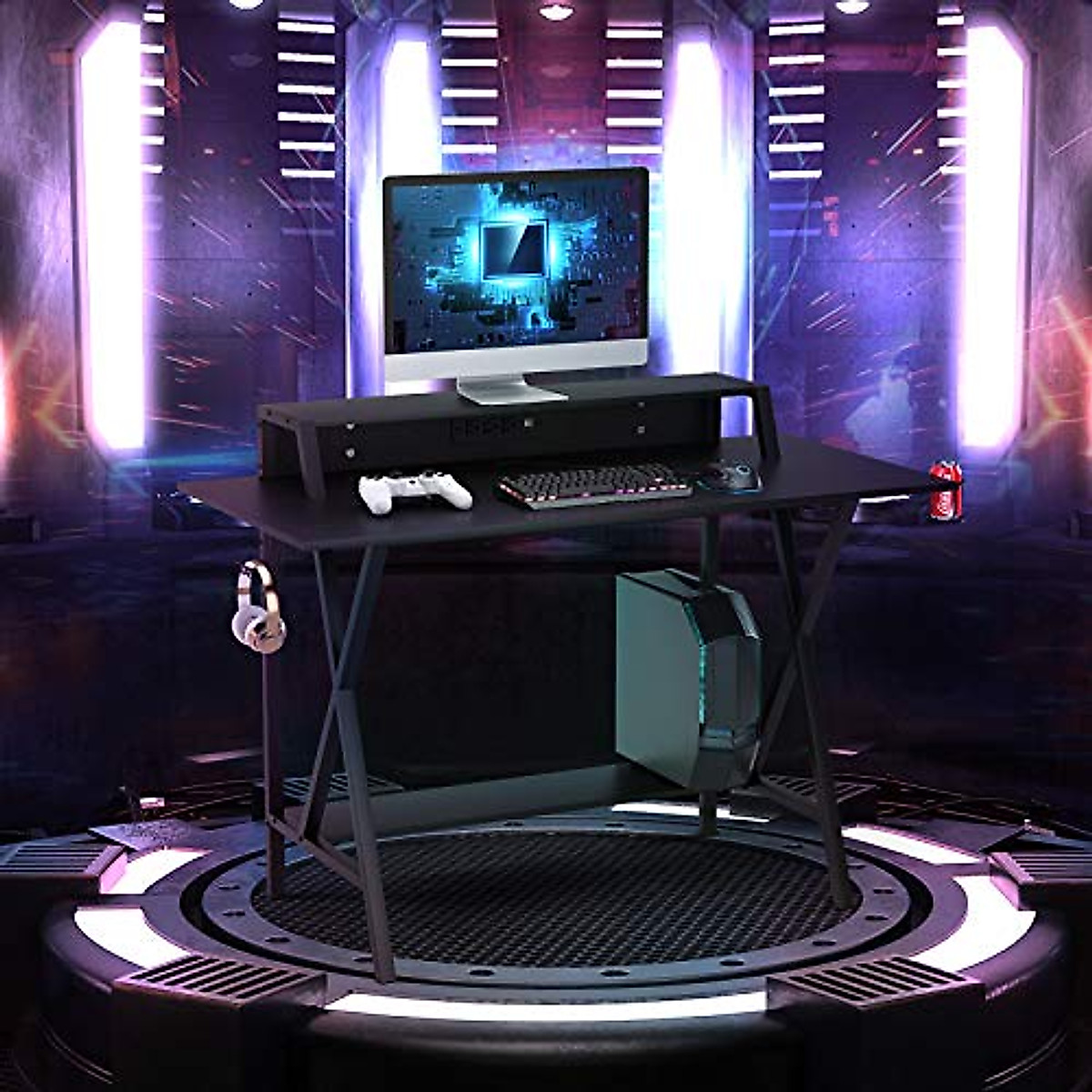 Casart Gaming Desk 48'for Gamer, Gaming Computer Workstation with Cup & Headphone Holder, Socket of 3-Outlet & 2 USB Ports Multifunctional Writing Desk for Home and Office