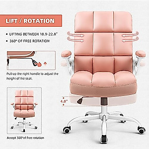 SEATZONE Home Office Desk Chairs Pink PU Leather Office Chair Comfortable Ergonomic Executive Computer Chairs for Women and Adults, Girls