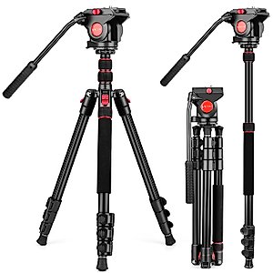 Tripod Camera Tripod, 72" Video Tripod with Fluid Head, Aluminum Heavy Duty Tripod with Carry Bag, Professional Camera Tripods & Monopods, Compatible with Video Camera, DSLR, Camcorder