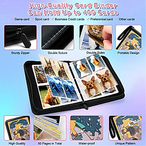 IDJWVU Trading Card Binder, 4-Pocket Card Collection Binder Book Holder Album for PTCG Game Cards with 50 Removeable Sleeves, 400 Pockets Fit 400 Game Cards, Holiday Gifts for Kids Adults