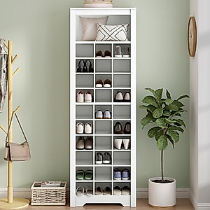 Goohome Stylish Design 30 Shoe Cubby Console, Contemporary Free Standing Tall 10-Tier Shoe Storage Cabinet with Multiple Storage Capacity and Versatile Use for Hallway, Entryway, Space-Saving