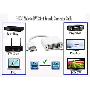 zdyCGTime DVI 24+1 to HDMI Adapter Cable,HDMI Male to DVI 24+1 Female Converter Cable for HD TV, Plasma, DVD and Projector.(white/13CM/5 in)