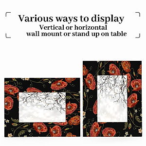 4x6 Picture Frame Embroidery Red Poppies Wood Photo Frames with Acrylic for Wall Mount & Table Top Display Picture Frames for Wall Decor