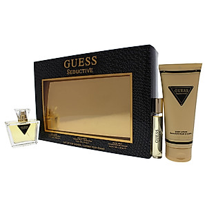 GUESS Factory Seductive Women 3 Pc Gift Set 2.5oz EDT Spray, 0.5oz EDT Spray 6.7oz Body Lotion, Silver/Navy, (GUS-SNW-F-00-075-04)