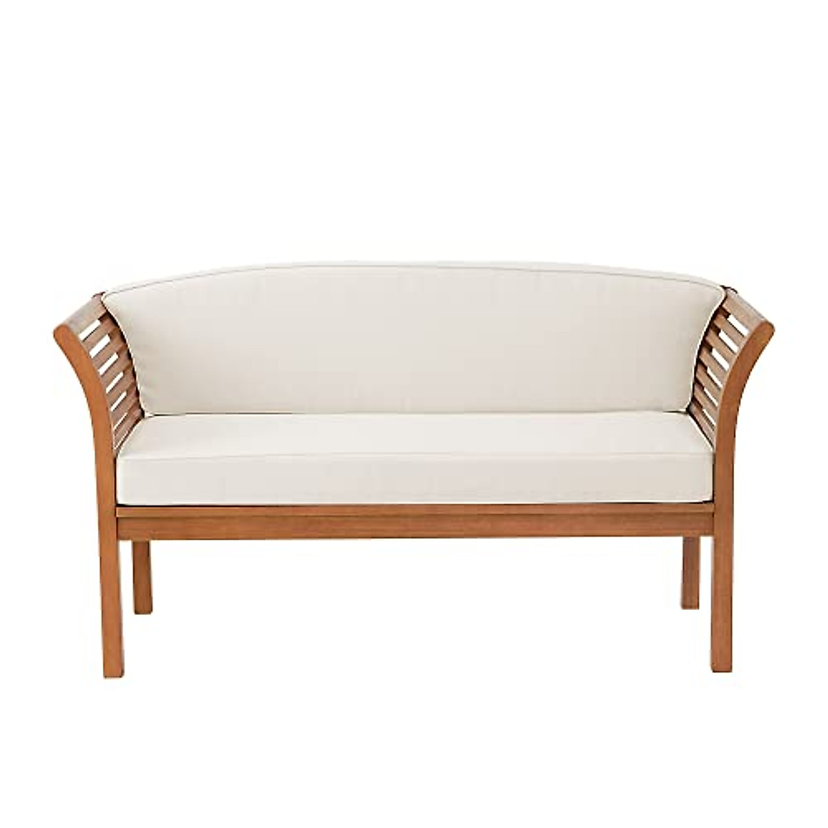 Stamford Eucalyptus Wood 2-Seat Patio Outdoor Bench with Cushions, 57"W x 24"D x 31"H and 47"W x 22"D x 18"H Seat, Weather-Resistant and Durable, Coordinates with Collection, Indoor-Outdoor Furniture