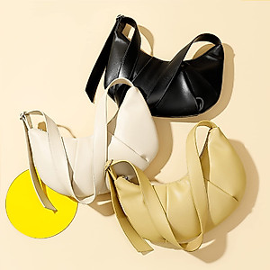 NVKIC Women's Crossbody Handbags Small Cute Retro PU Leather Wide Strap Shoulder Bags Soft Chic Dumpling Everday Purses for Women Yellow