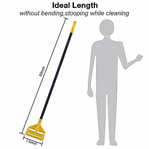 Mop Handle Commercial Heavy Duty - 60 inch Metal Commercial Mop Stick,Side Gate Mop Head Replacement Holder for Floor Cleaning,Clamp Mop Handle Quick Change for Wet Mop
