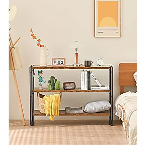 Bookshelf,3-Tier Open Bookcase,Rustic Wood and Metal Industrial Display Book Shelves Home Office,Bedroom Standing Shelf Unit,Horizontal Kitchen Shelf Organizer,Bathroom Storage Rack Mid Century 40in