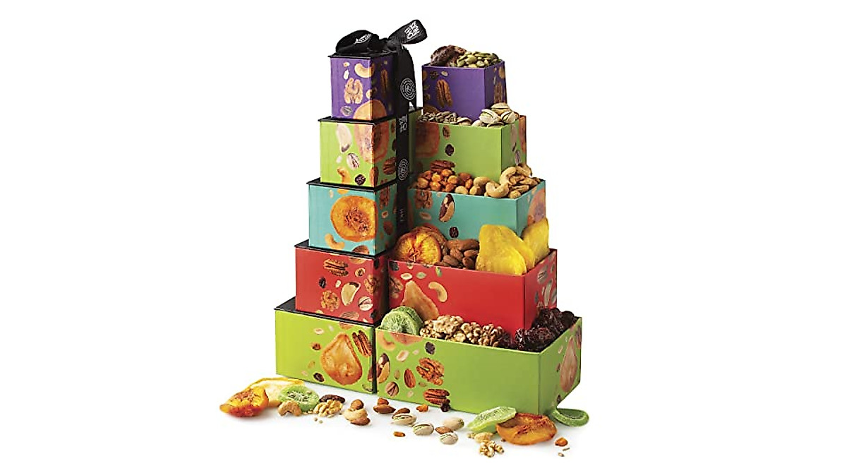Dried Fruits & Nuts Tower Gift Basket – Healthy Gourmet 5-Tier Arrangement