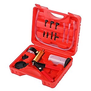 JIFETOR Hand Vacuum Pump Tester and Brake Clutch Bleeder Tool 2-in-1 Kit, One-Man Handheld Automotive Brake Fluid Bleeding Set, with Gauge Jar Adapters for Bike Motorcycle Car Truck Diagnosis