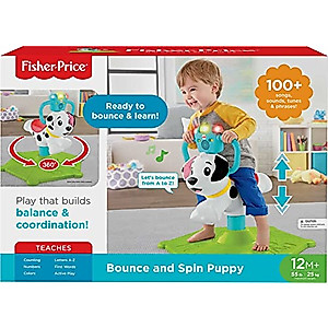 Fisher-Price Toddler Ride-On Learning Toy, Bounce and Spin Puppy Stationary Musical Bouncer for Babies and Toddlers Ages 12+ Months (Amazon Exclusive)