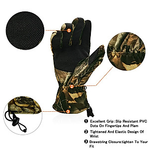 Intra-FIT Camo Hunting Gloves,Full Finger,Anti-Slip,Water Resistant Ski Glove for Cold Weather(XL)