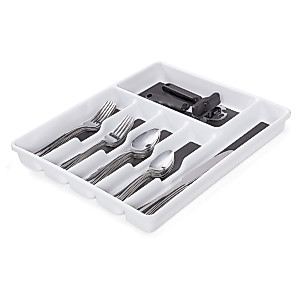 Copco Basics 6 Compartment Drawer Organizer, 15.7-Inch, White and Charcoal Gray